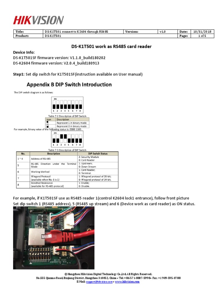 DS K1T501 Work As RS485 Card Reader | PDF