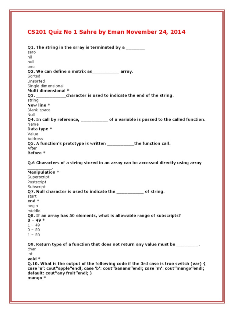 cs201 Midterm Solved Quizs 1 2 Fall 2014 | PDF | Control Flow ... cs201 Midterm Solved Quizs 1 2 Fall 2014 | PDF | Control Flow ...