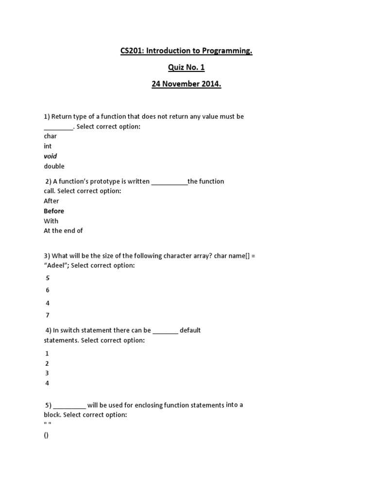 Cs201 Solved Quiz No 1 With Reference 1 | PDF | Teaching Methods & Materials | Technology ...