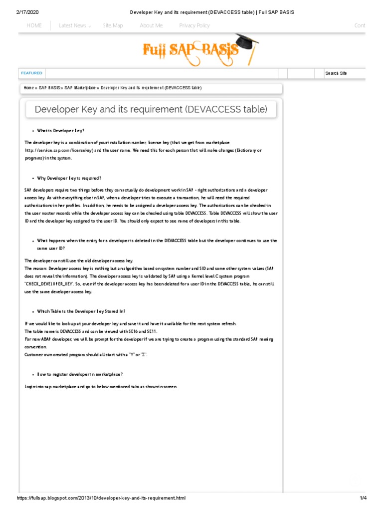 DEVACCESS Developer Key and Its Requirement (DEVACCESS Table) - Full ...