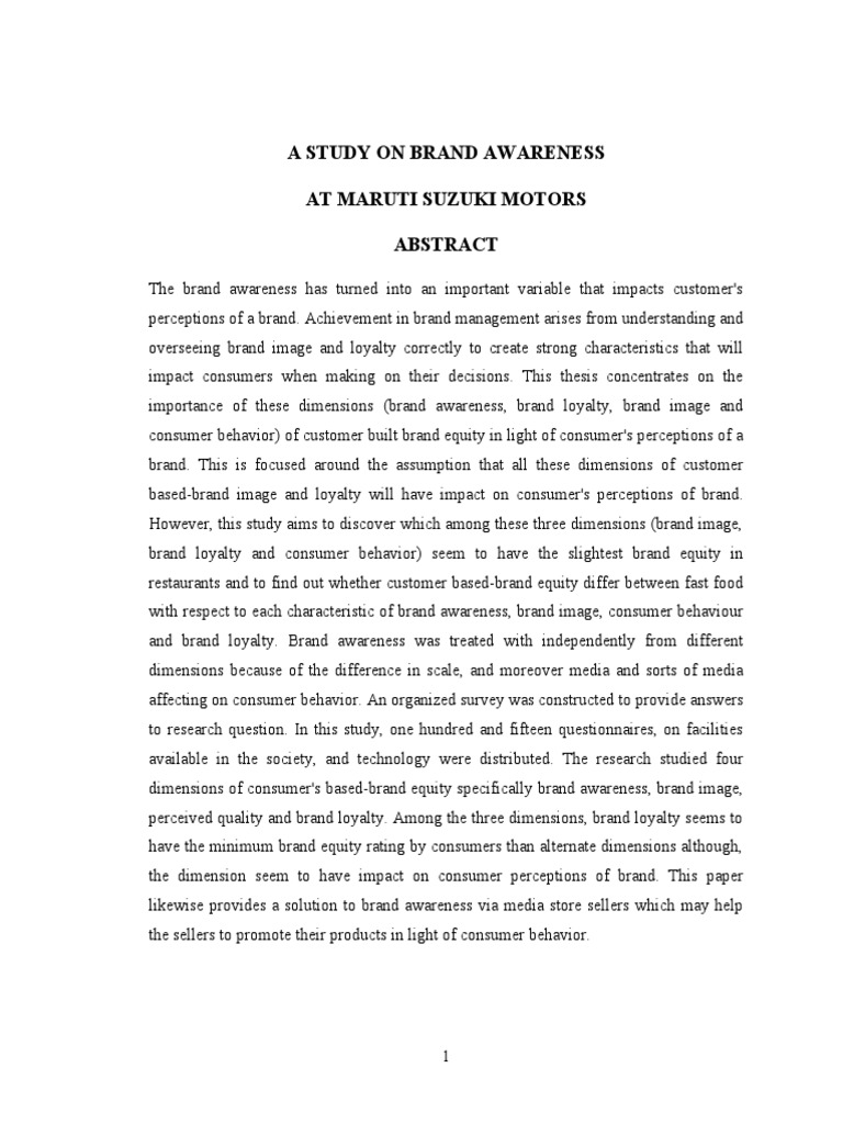Maruti Suzuki Brand Awareness Insights | PDF