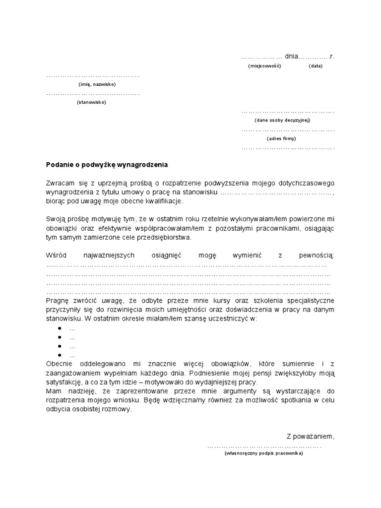 Podanie o podwyżkę | PDF Podanie o podwyżkę | PDF