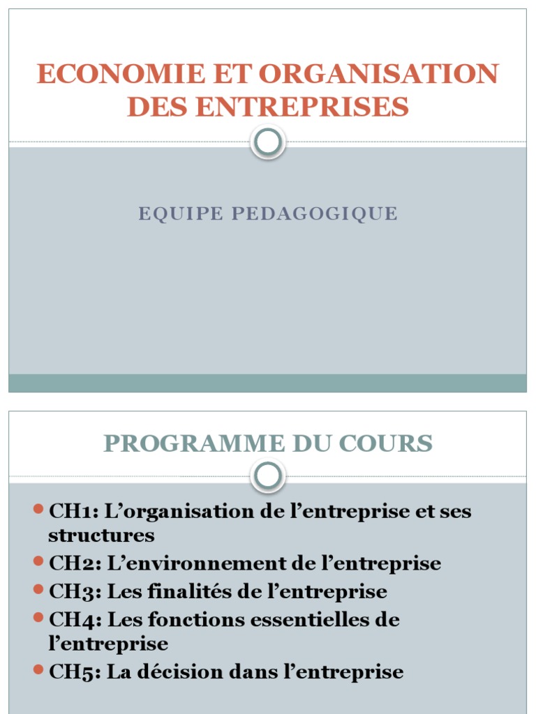 CH1 L'Organisation de L'entreprise Et Ses Structures-1 | PDF | Business | Comptabilité