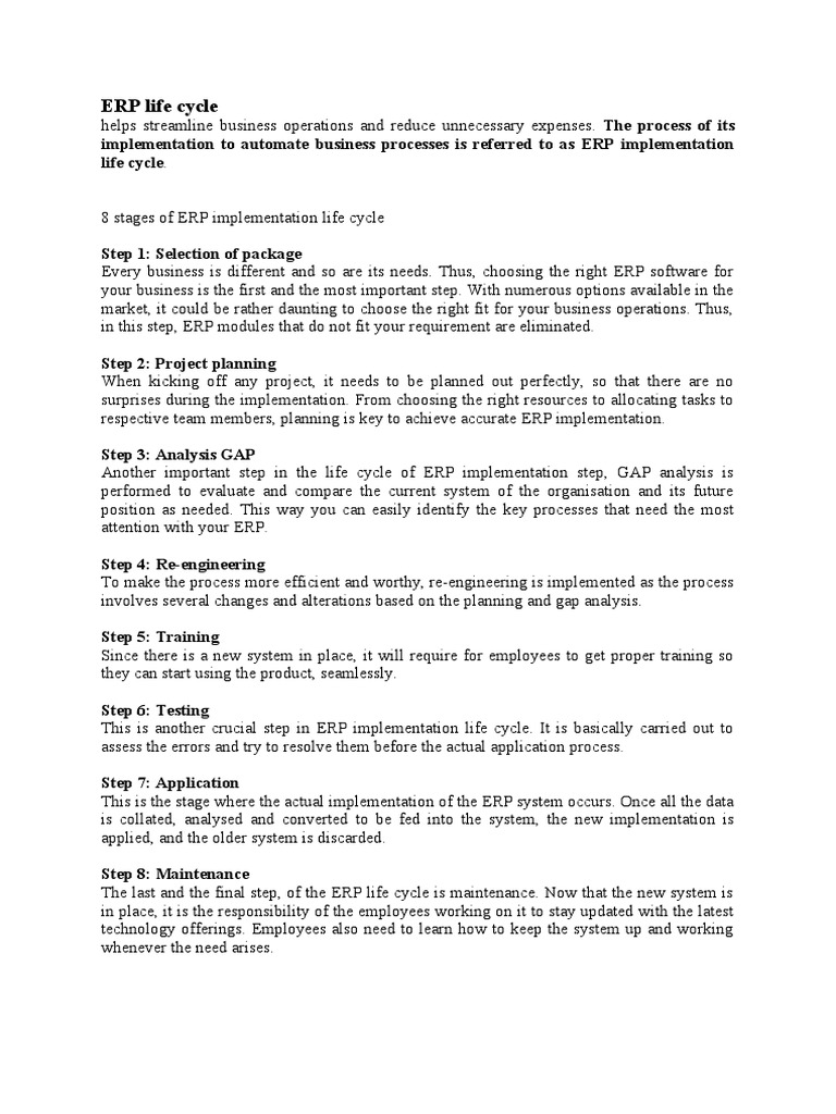 ERP Life Cycle | PDF | Enterprise Resource Planning | Product Lifecycle