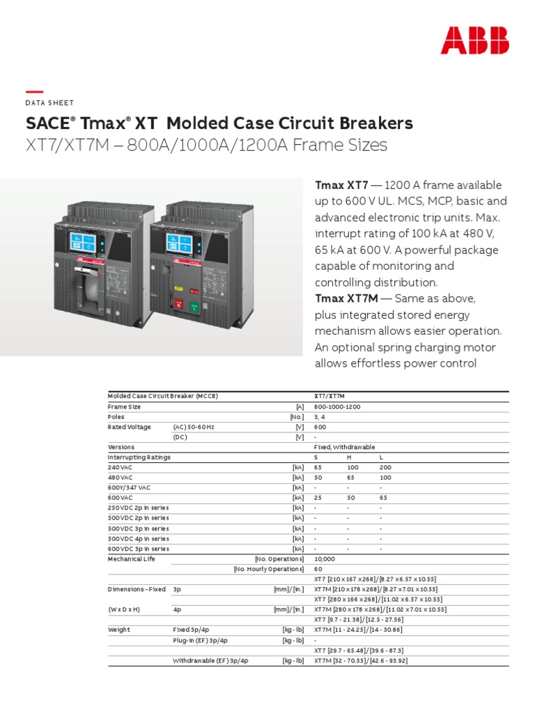 SACE Tmax XT7 Technical Data Sheet 1SXU210261D0201 | PDF | Alternating Current | Electromagnetic ...