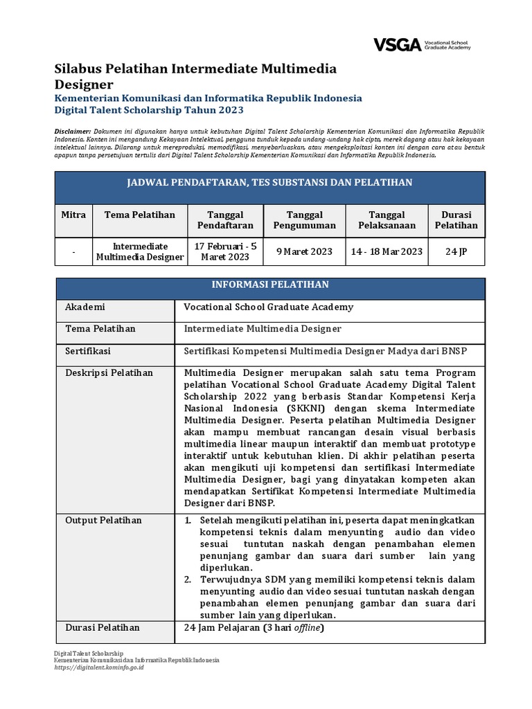 Silabus Pelatihan Intermediate Multimedia Designer | PDF