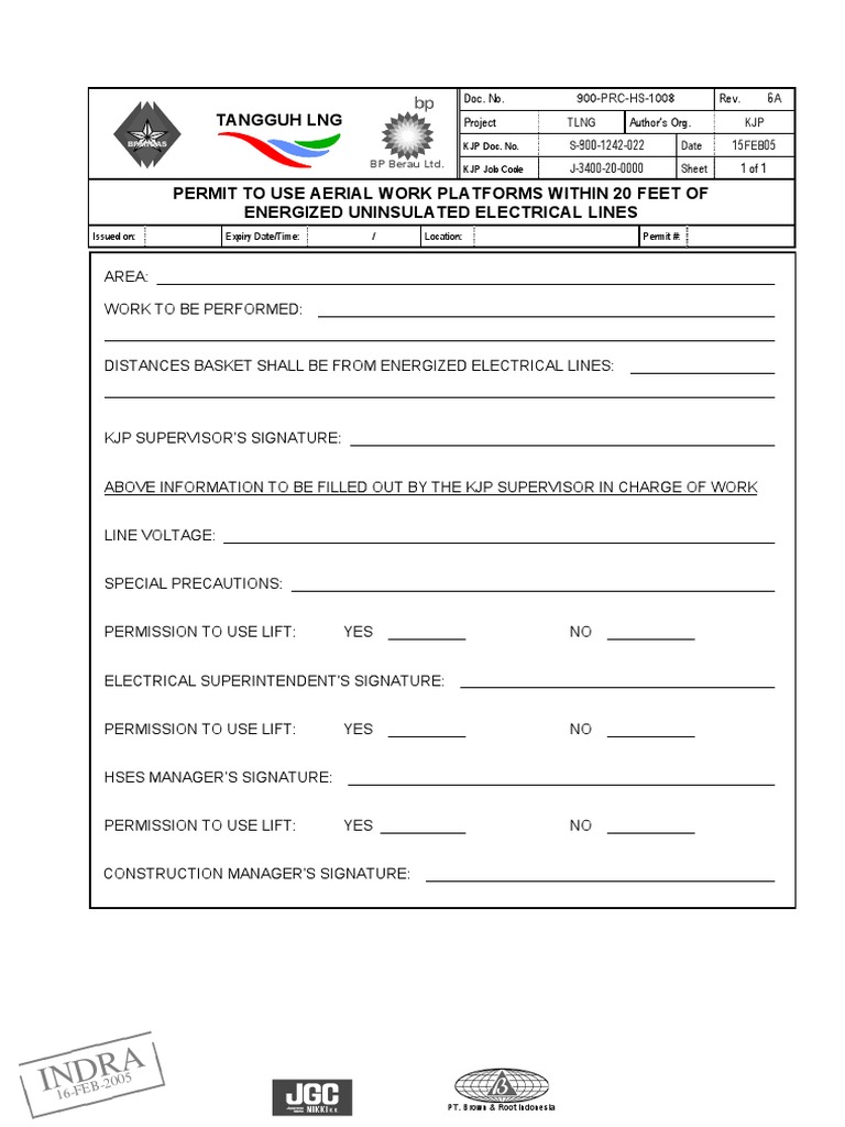 S-900-1242-022 - 6a - 008 - A7 (Permit To Use Aerial Work Platforms) | PDF