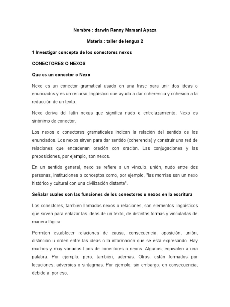 Conectores o Nexos | PDF | Oración (Lingüística) | Lingüística