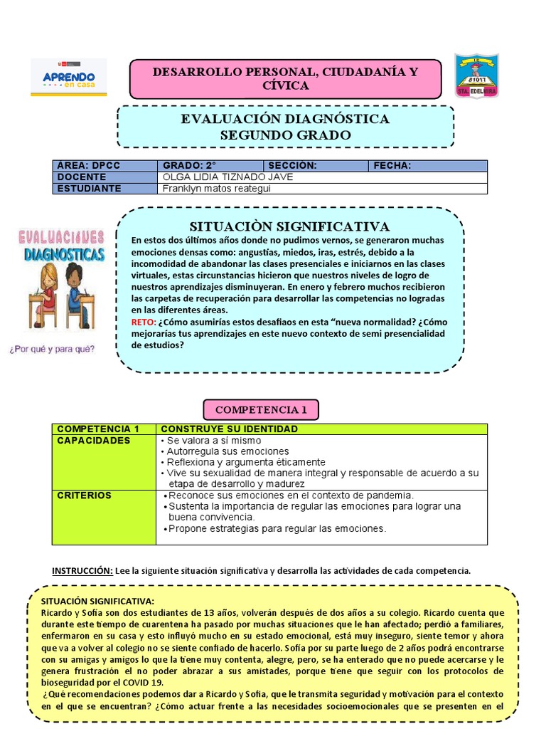 Evaluación Diagnóstica 2° DPCC | PDF | Las emociones | Mediación