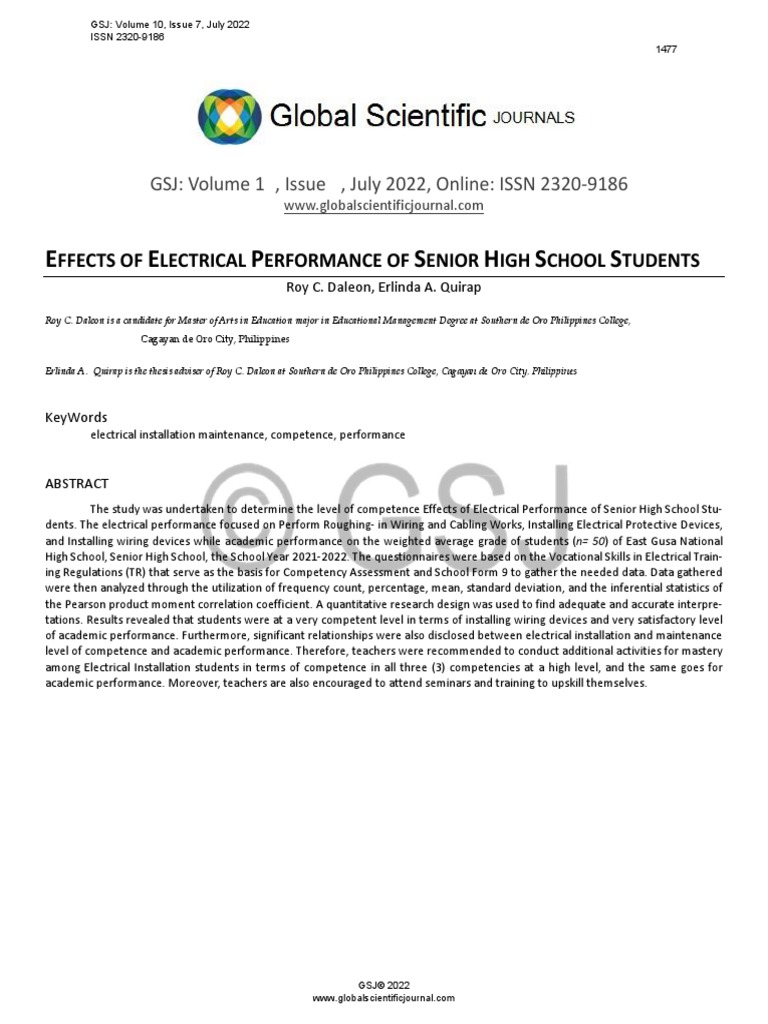 Effects of Electrical Performance of Senior High School Students | PDF