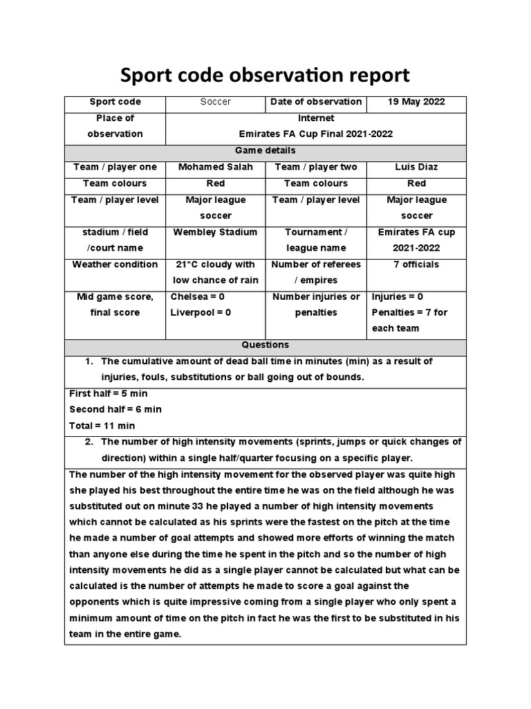 Soccer Observation | PDF | Association Football | Cricket