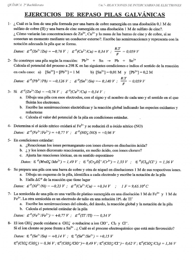 3 - Ejercicios Repaso PILAS GALVÁNICAS (Resueltos) | PDF