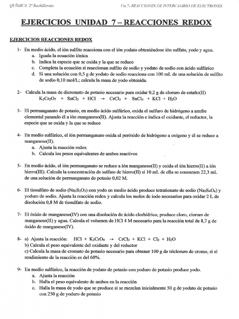 2 - Ejercicios Un.7 - REACCIONES REDOX (Resueltos) | PDF