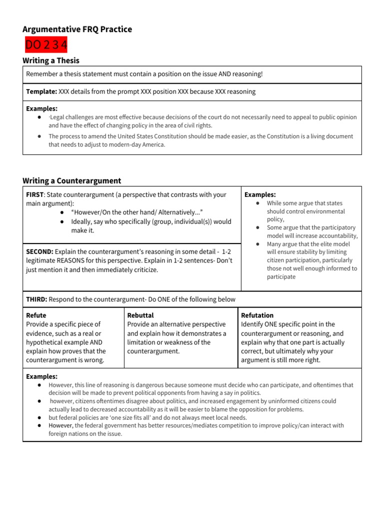 22-23 Argumentative FRQ Practice | PDF | Politics
