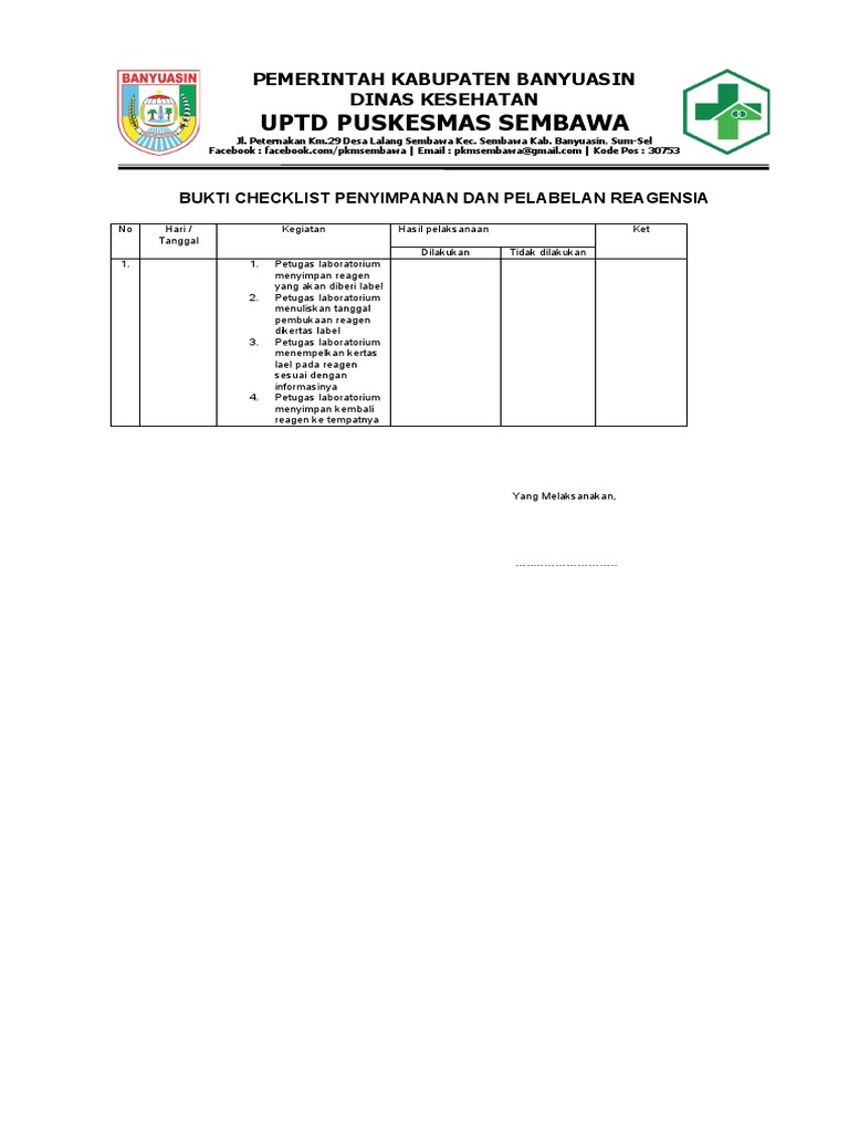 Bukti Checklist Penyimpanan Dan Pelabelan Reagensia | PDF | Sains ...