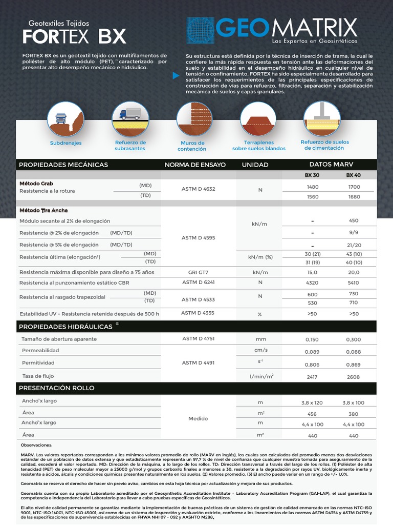 Ficha Técnica FORTEX BX General Marv - BX30-40 PW | Descargar gratis PDF | Laboratorios | Materiales