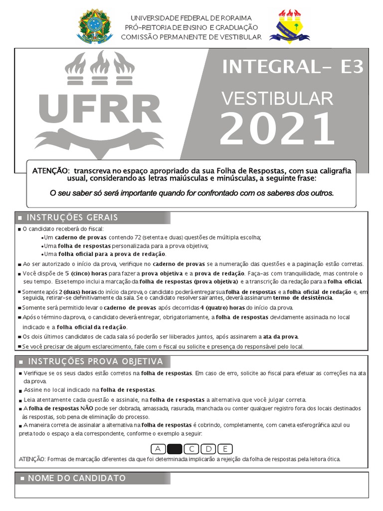 Caderno de Provas - E3 - PI - Vestibular 2021 | PDF