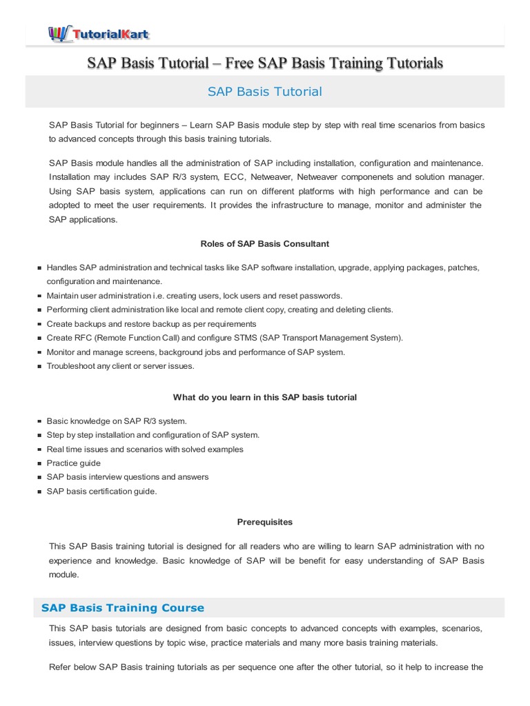 Sap Basis Tutorial | PDF