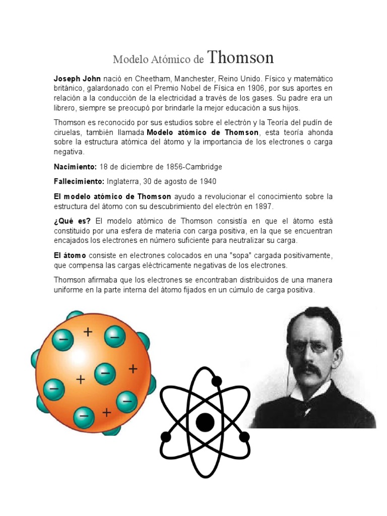 Modelo Atómico de Thomson RESUMEN | PDF | Ciencia y matemáticas | Historia