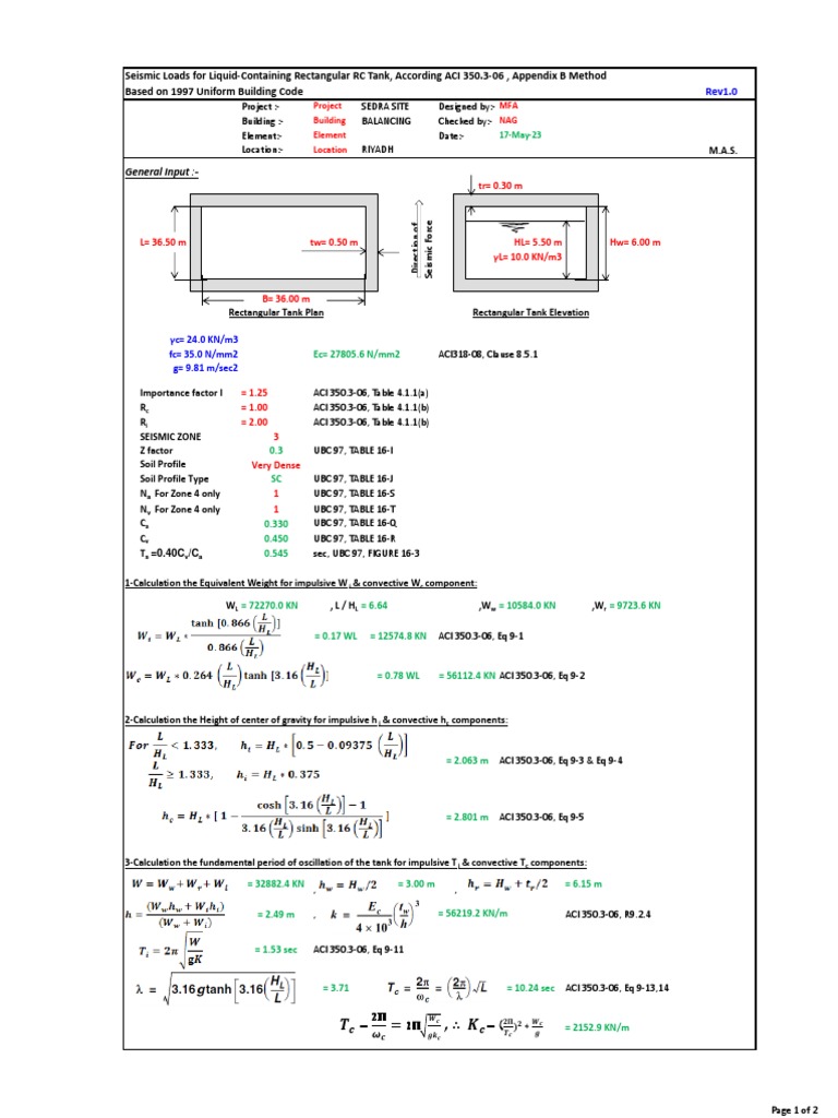 Seismic Design of ACI Rectangular Tanks | PDF | Force | Continuum Mechanics