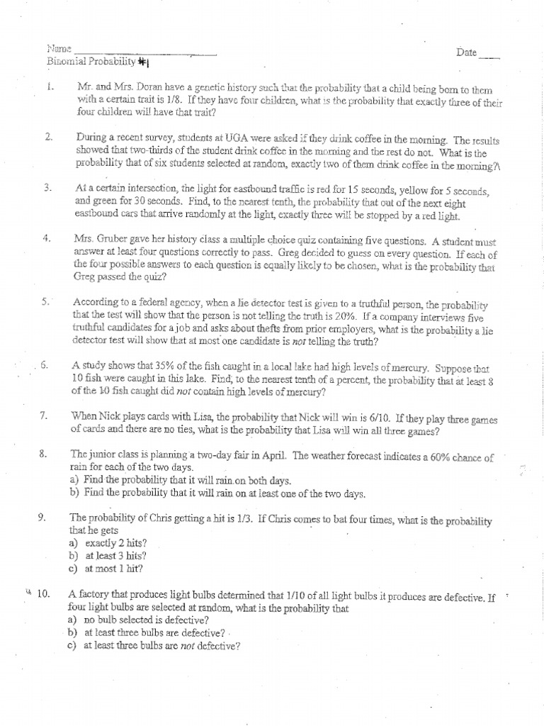 Binomial Distribution Practice | PDF
