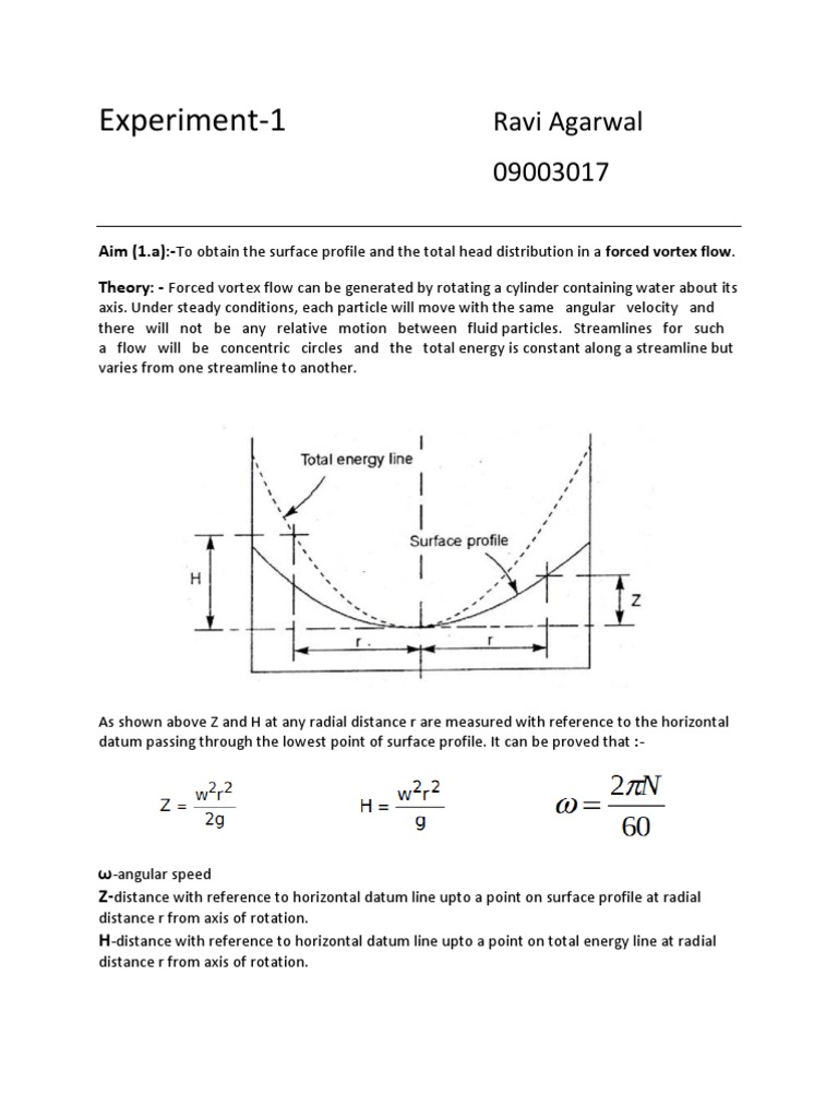 Fluid Mechanics Forced Vortex Free Vortex Experiment | PDF | Vortices | Rotation Around A Fixed Axis