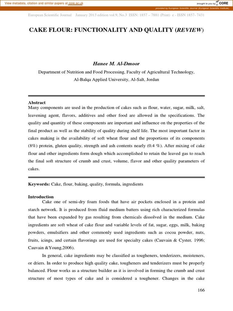 Cake Flour: Functionality and Quality (Review) : Hanee M. Al-Dmoor | PDF