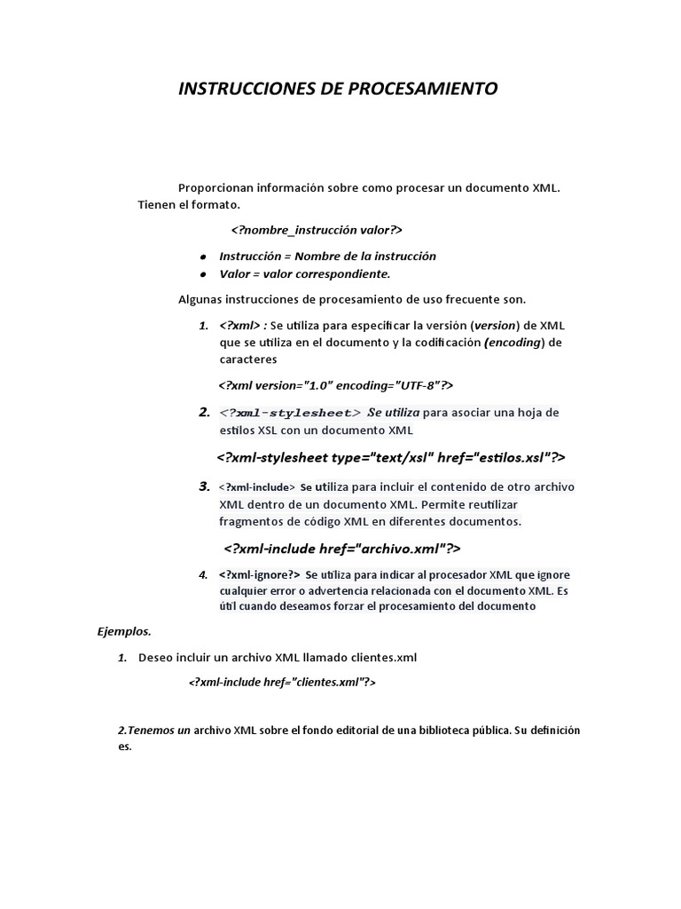 Instrucciones de Procesamiento | PDF | Xml | Estándares del consorcio ...