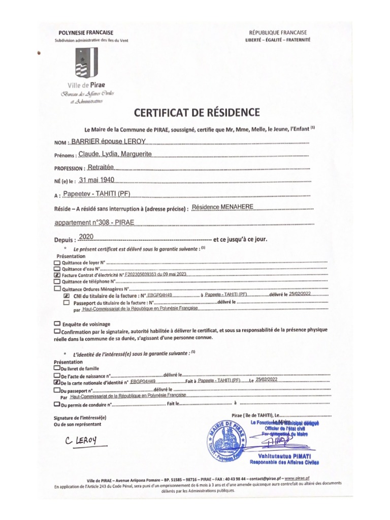 Certificat de Résidence | PDF