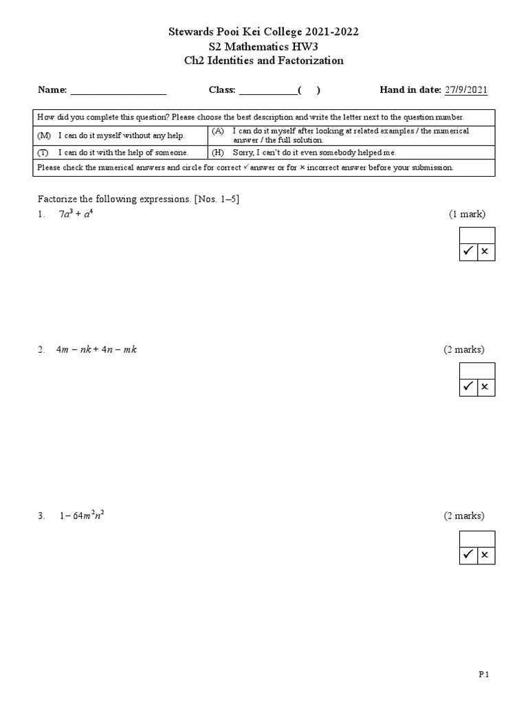 Math Homework For S2 Students Pdf Mathematics