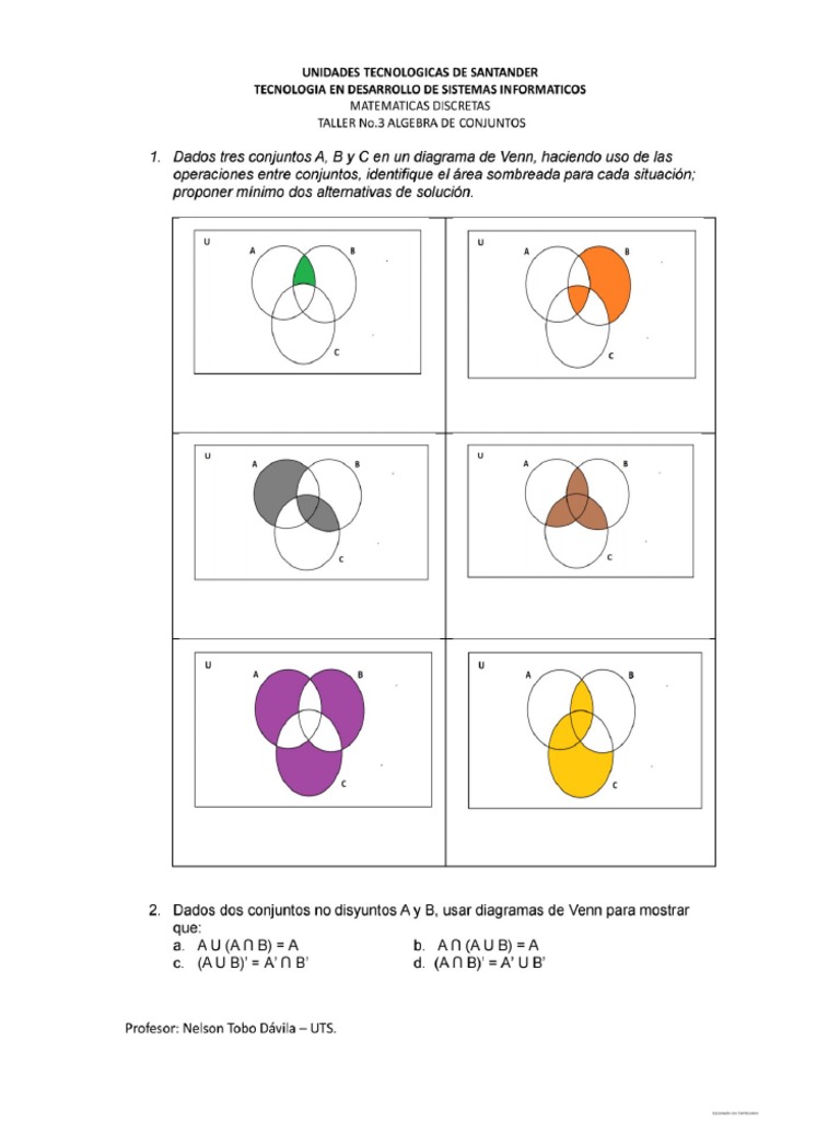 TALLER No. 3 ALGEBRA DE CONJUNTOS(1) | PDF