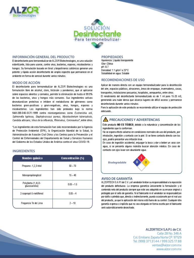 Ficha Técnica Desinfectante Termonebulizar | PDF | Mycobacterium | Las bacterias