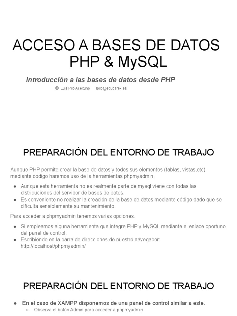 Acceso A Bases de Datos PHP & Mysql | PDF | Mi sql | Php