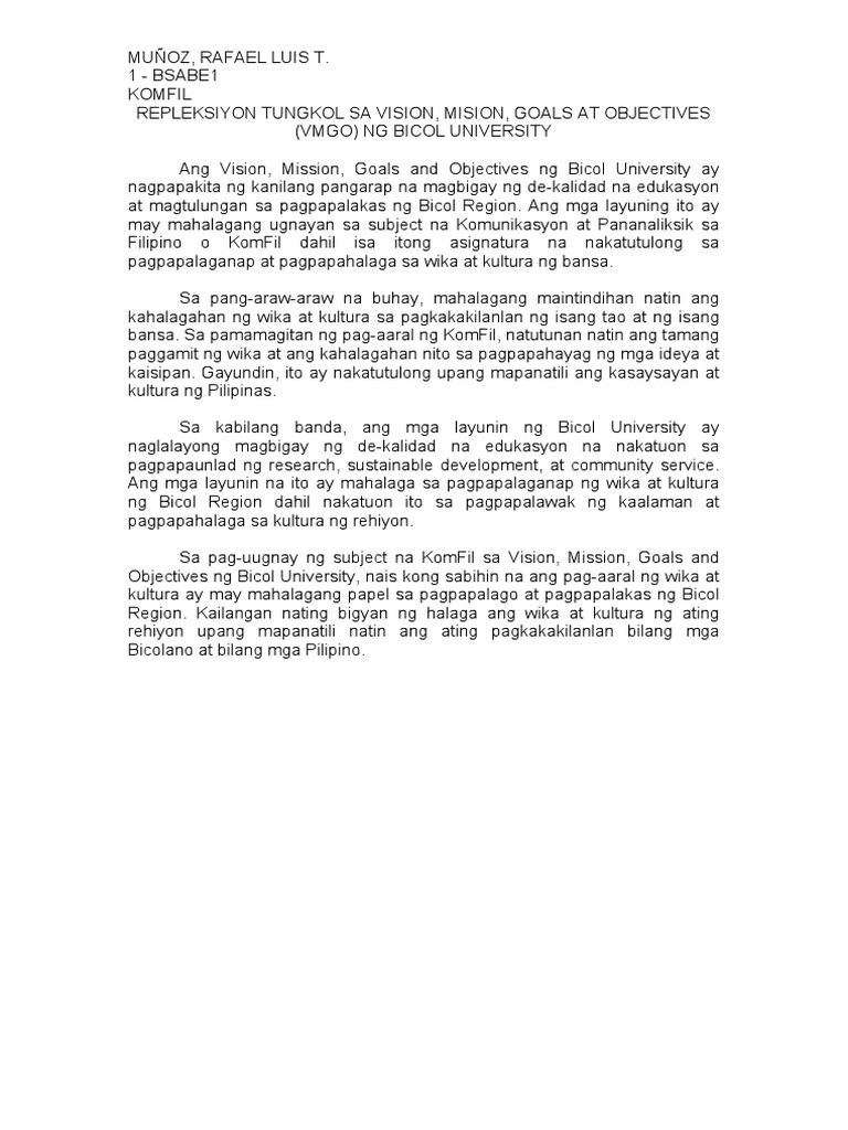 Repleksiyon Tungkol Sa Vmgo | PDF