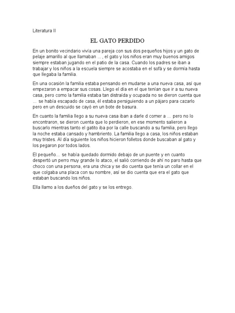 El gato perdido: un cuento infantil | PDF
