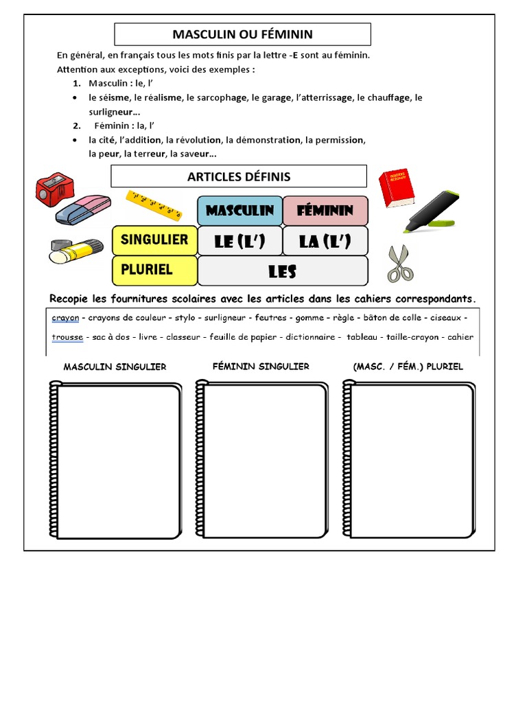 Masculin Féminin - Articles Définis | PDF