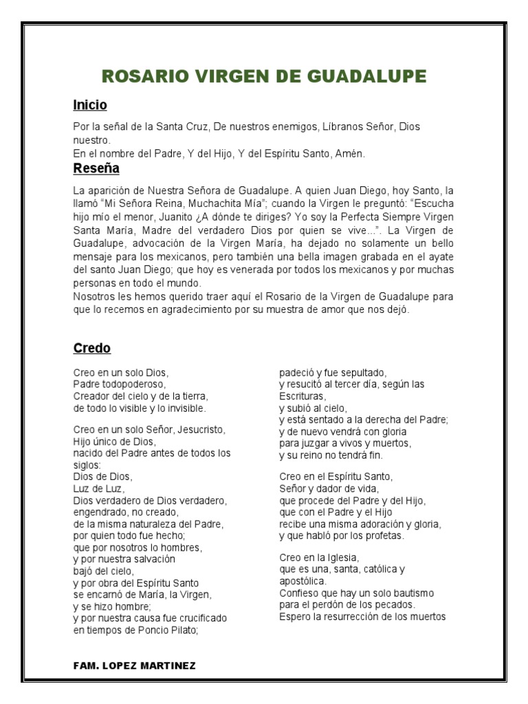 Rosario Virgen De Guadalupe Diciembre Pdf María Madre De Jesús