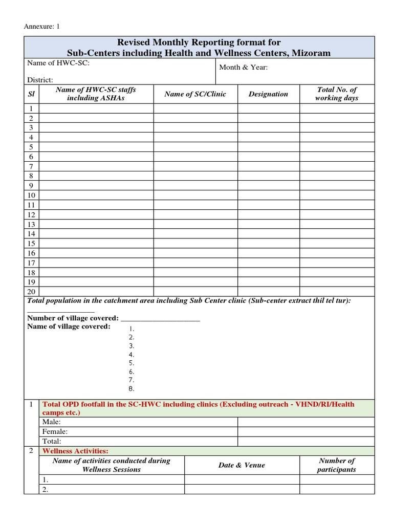 Revised Monthly Reporting Format - HWC | PDF | Dentistry | Health Sciences
