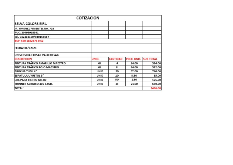 Proforma Selva Colors | PDF