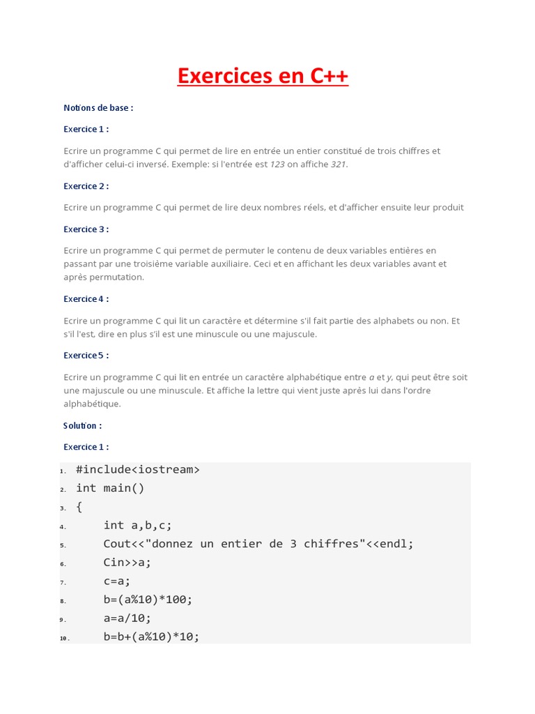 Exercices de programmation en C++ | PDF | Informática