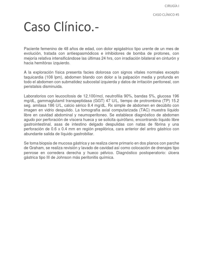 Caso Clínico - 5. CX I | PDF | Abdomen | Medicina CLINICA