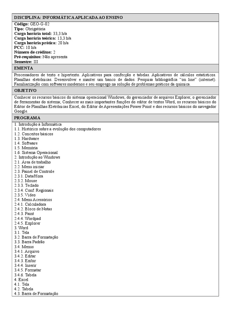 Informatica Aplicada Ao Ensino | PDF | Microsoft | Microsoft Excel