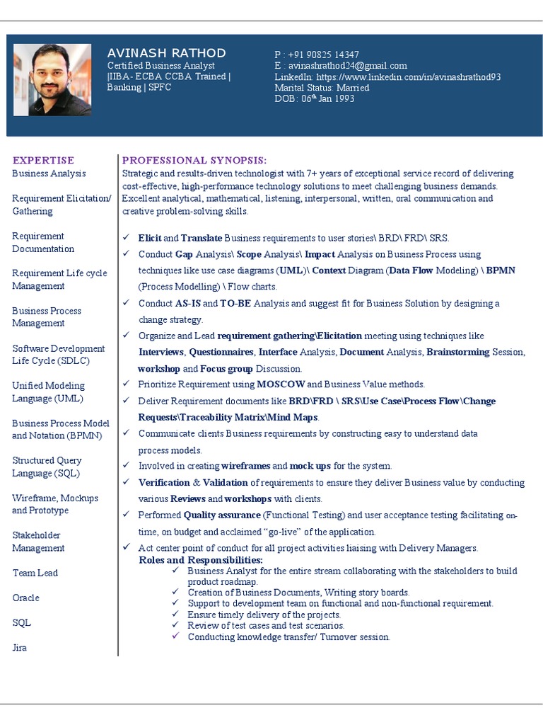 Business Analyst Profile: Avinash Rathod | PDF