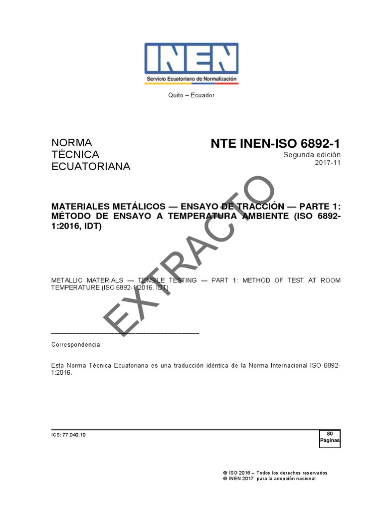 Nte Inen Iso 6892-1 | PDF | Organización internacional para la ...