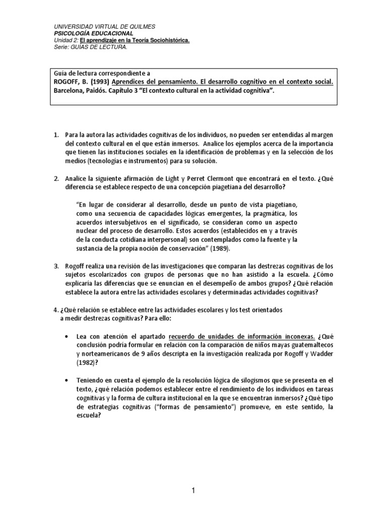 Guía Rogoff | PDF | Psicología Educacional | Pensamiento