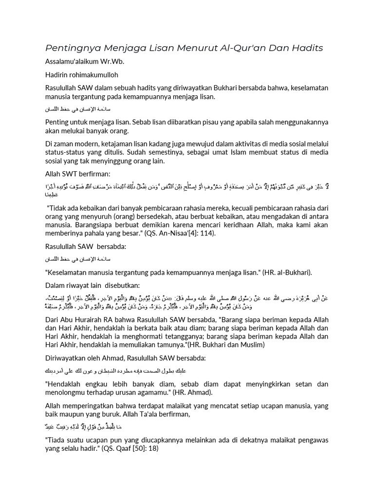 Pentingnya Menjaga Lisan | PDF