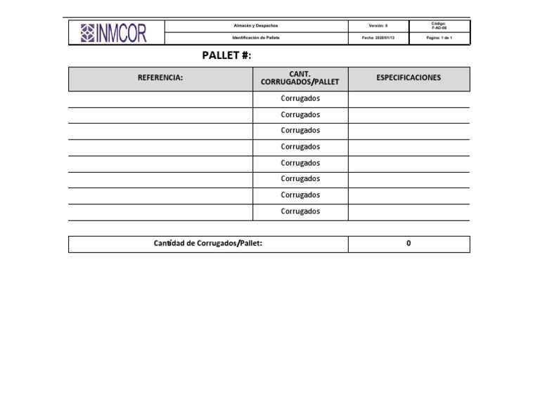 F-AD-08 Identificación de Pallet | PDF