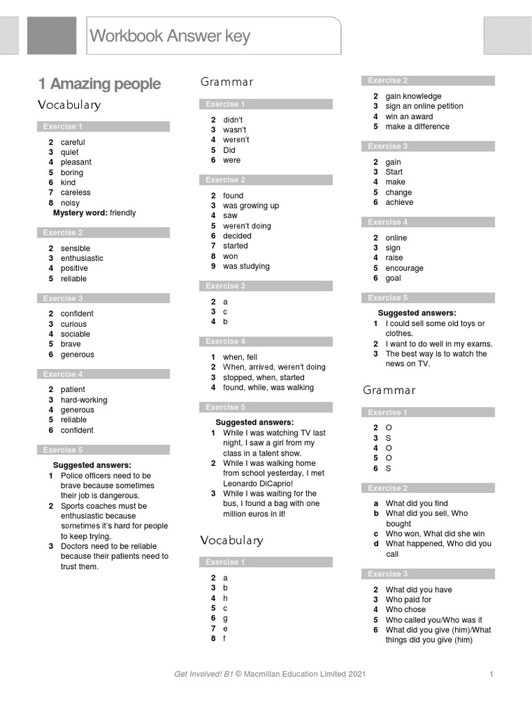 GI B1 Workbook Answer Key | PDF