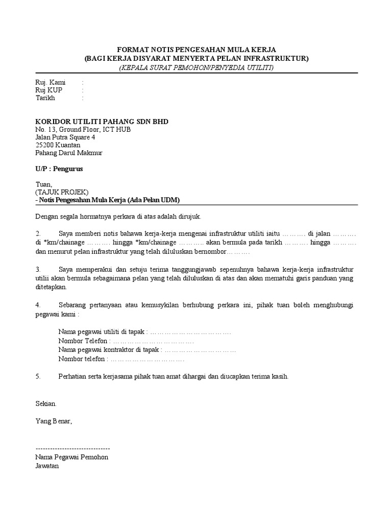 Lampiran D (Notis Mula Kerja) | PDF