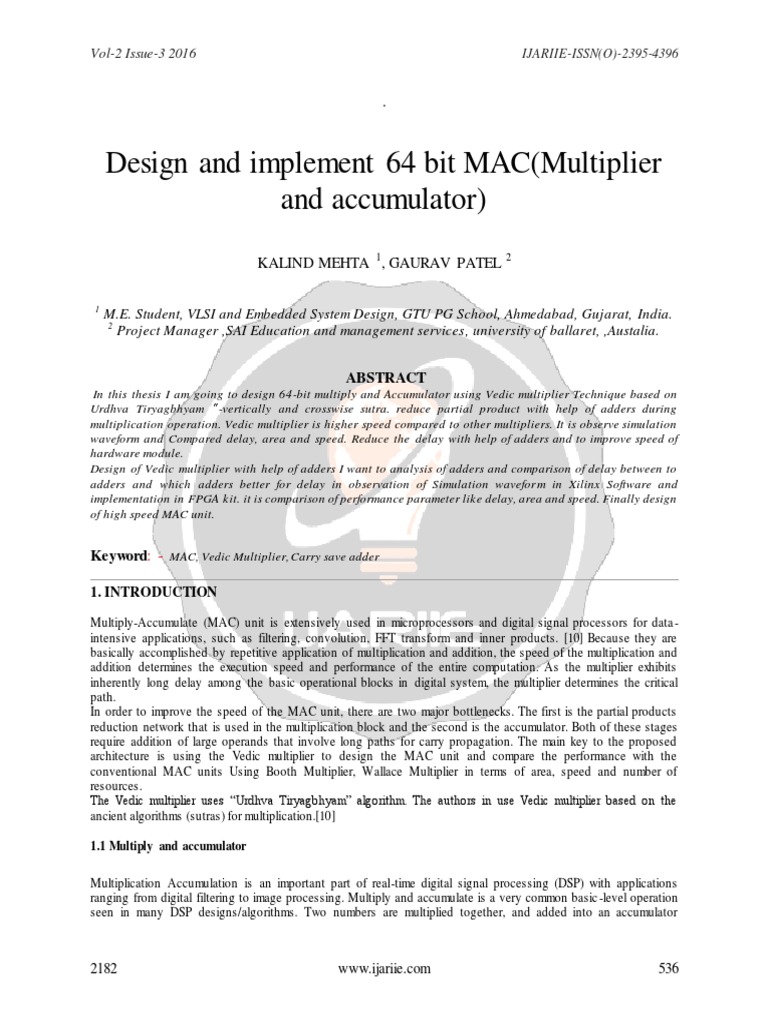 DESIGN AND IMPLIMENT 64 BIT MAC MULTIPLY AND ACCUMULATE Ijariie2182 | PDF | Electronic ...